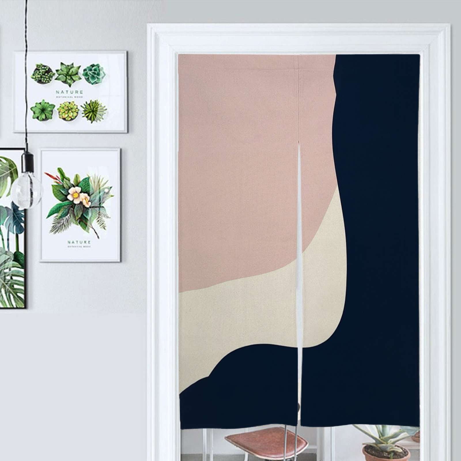 Abstract Art Pastel Navy Curves Door Curtain Nordic Living Room ...