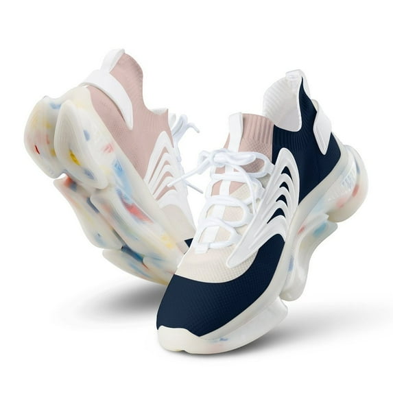 Abstract Art Pastel Navy Curves Walking Shoes for Men Woman Lightweight ...