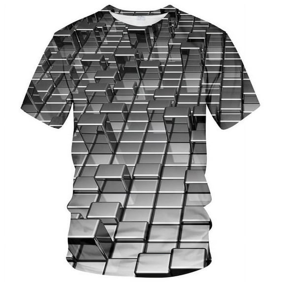 Abstract Art Pattern 3D Geometry Graphic Printed Tops Tees Casual Short ...