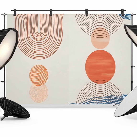 Abstract Art Photography Backdrop 7x5FT, Sunset Orange Blue Line Circle ...