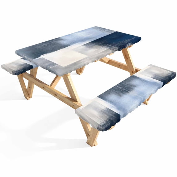 Abstract Art Picnic Table Cover with Bench Covers Blue Gray Color Block ...