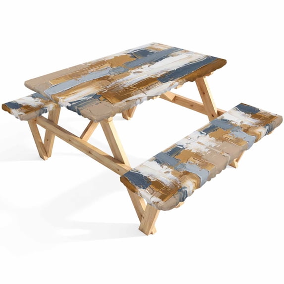 Abstract Art Picnic Table Cover with Bench Covers Brown Grey Graffiti ...