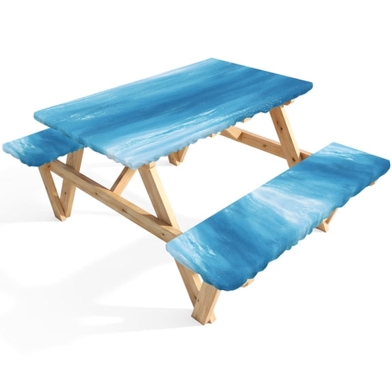 Abstract Art Picnic Table Cover with Bench Covers Modern Ocean Waves ...