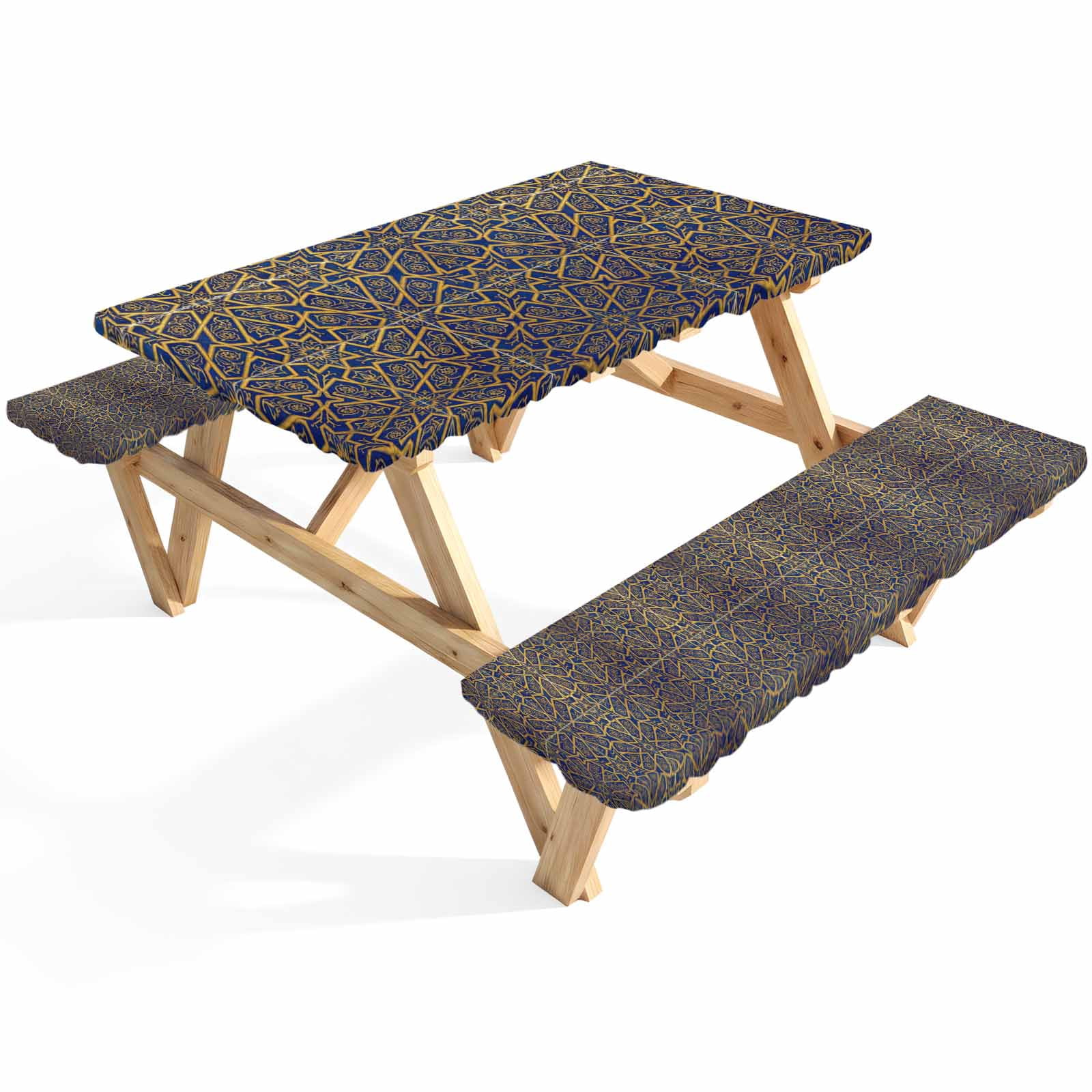 Abstract Art Picnic Table Cover with Bench Covers Retro Golden ...