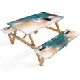 Abstract Art Picnic Table Cover with Bench Covers Turquoise Orange ...
