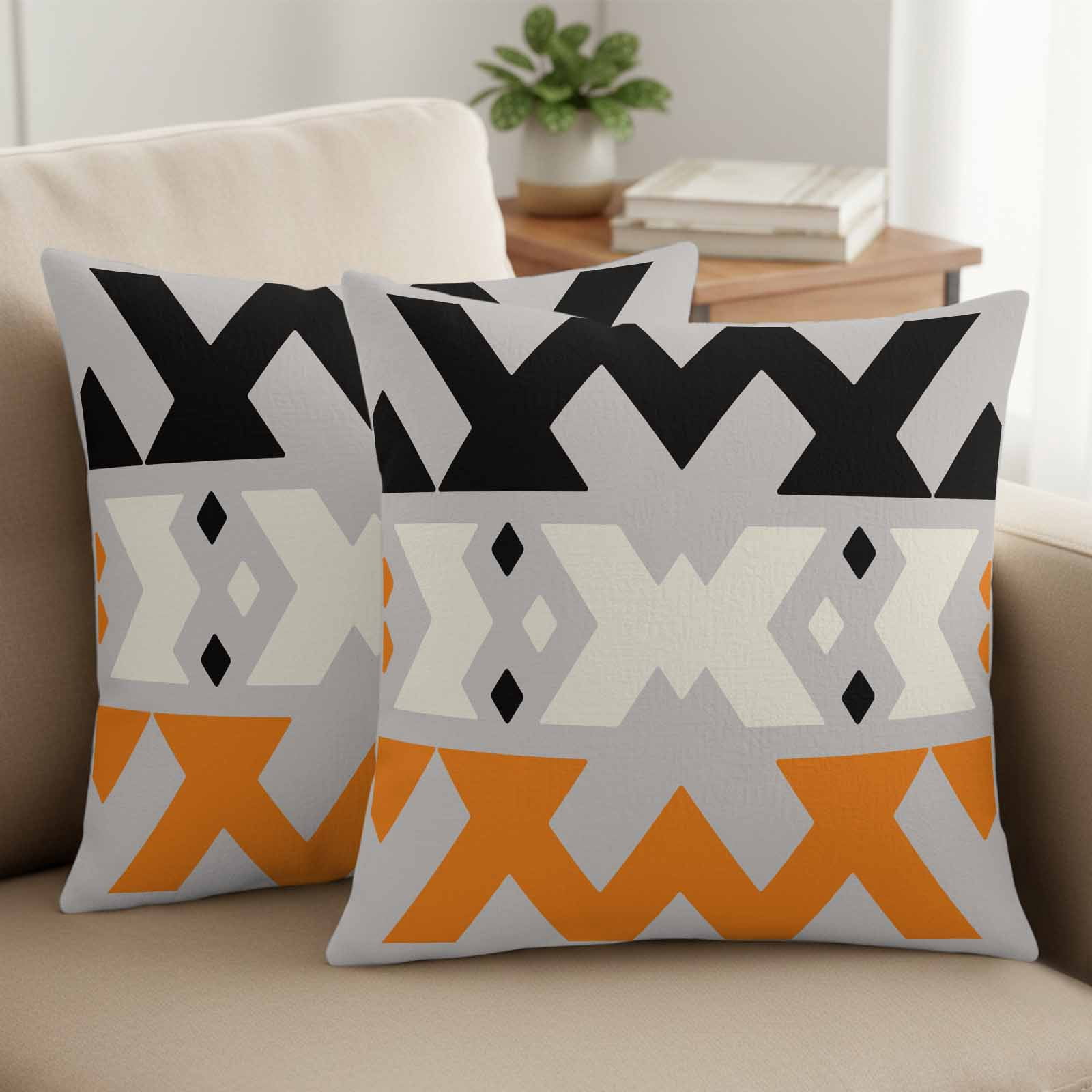 Abstract Art Pillow Covers Set of 2, Blue Black Orange Line Simple Gray ...