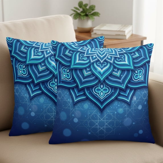 Abstract Art Pillow Covers Set of 2, Blue Gradient Flower 3D Geometric ...