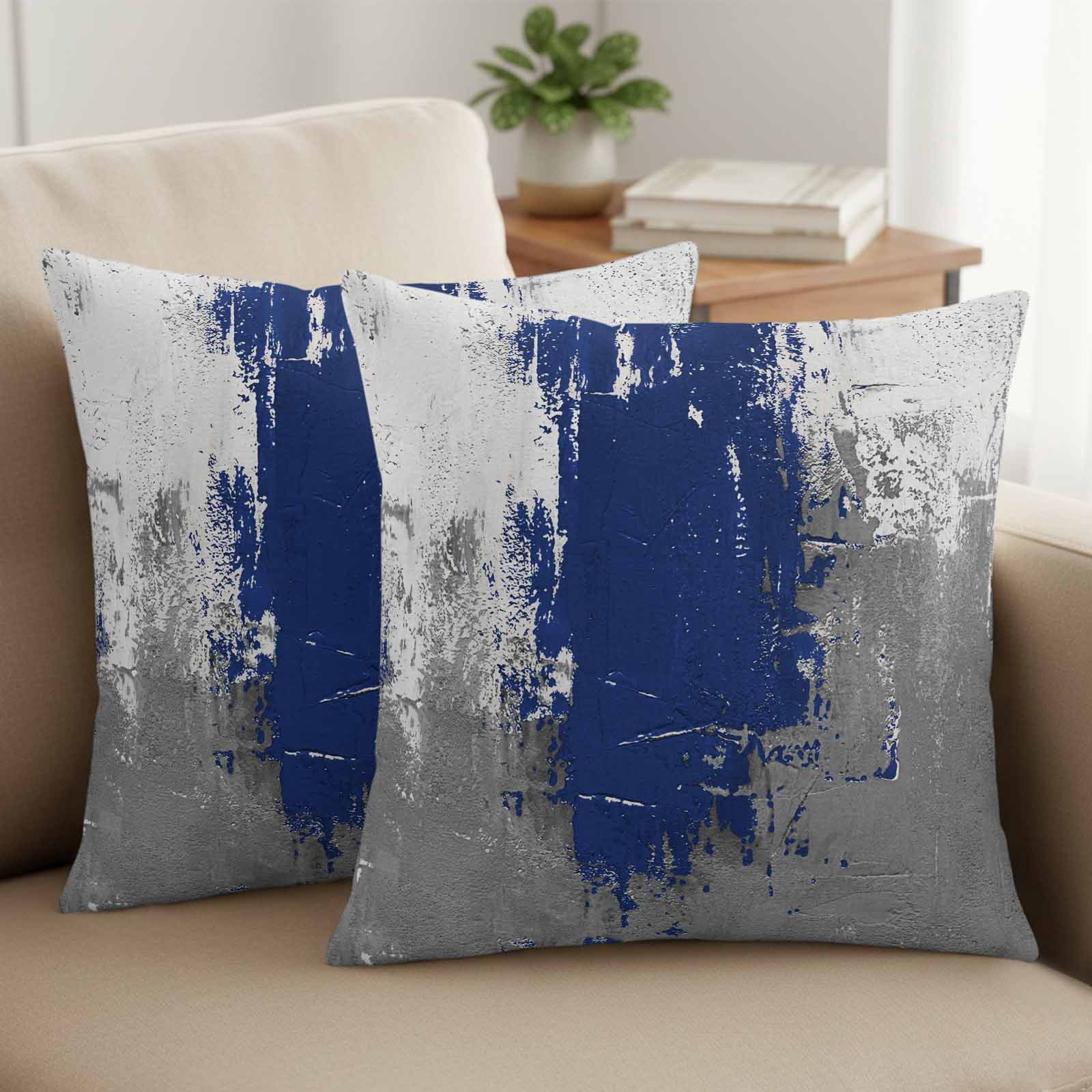 Abstract Art Pillow Covers Set of 2, Blue Grey Wall Mottled Texture ...
