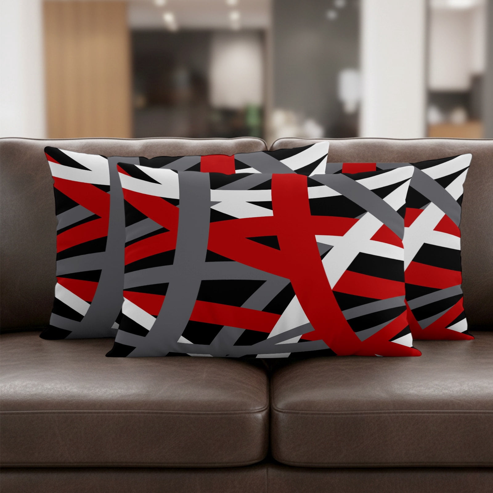 Abstract Art Pillow Covers Set of 4, Red White Black Gray Line Modern ...