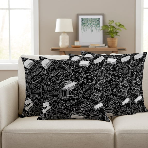 Abstract Art Pillow Covers Set of 4, Travelling Lines Postmarks Black ...