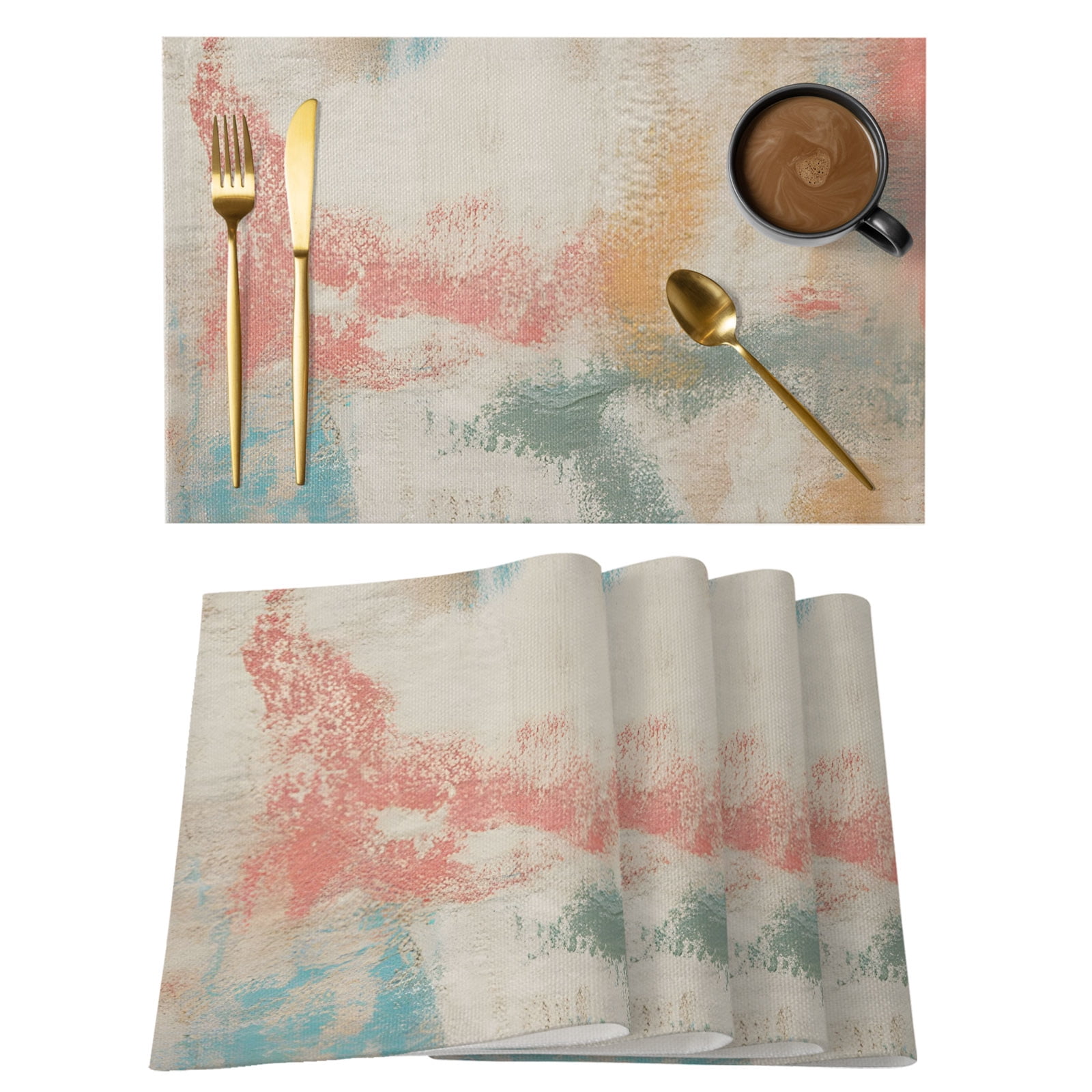 Abstract Art Pink Vintage Placemats Set of 4 Farmhouse Ombre Shabby ...