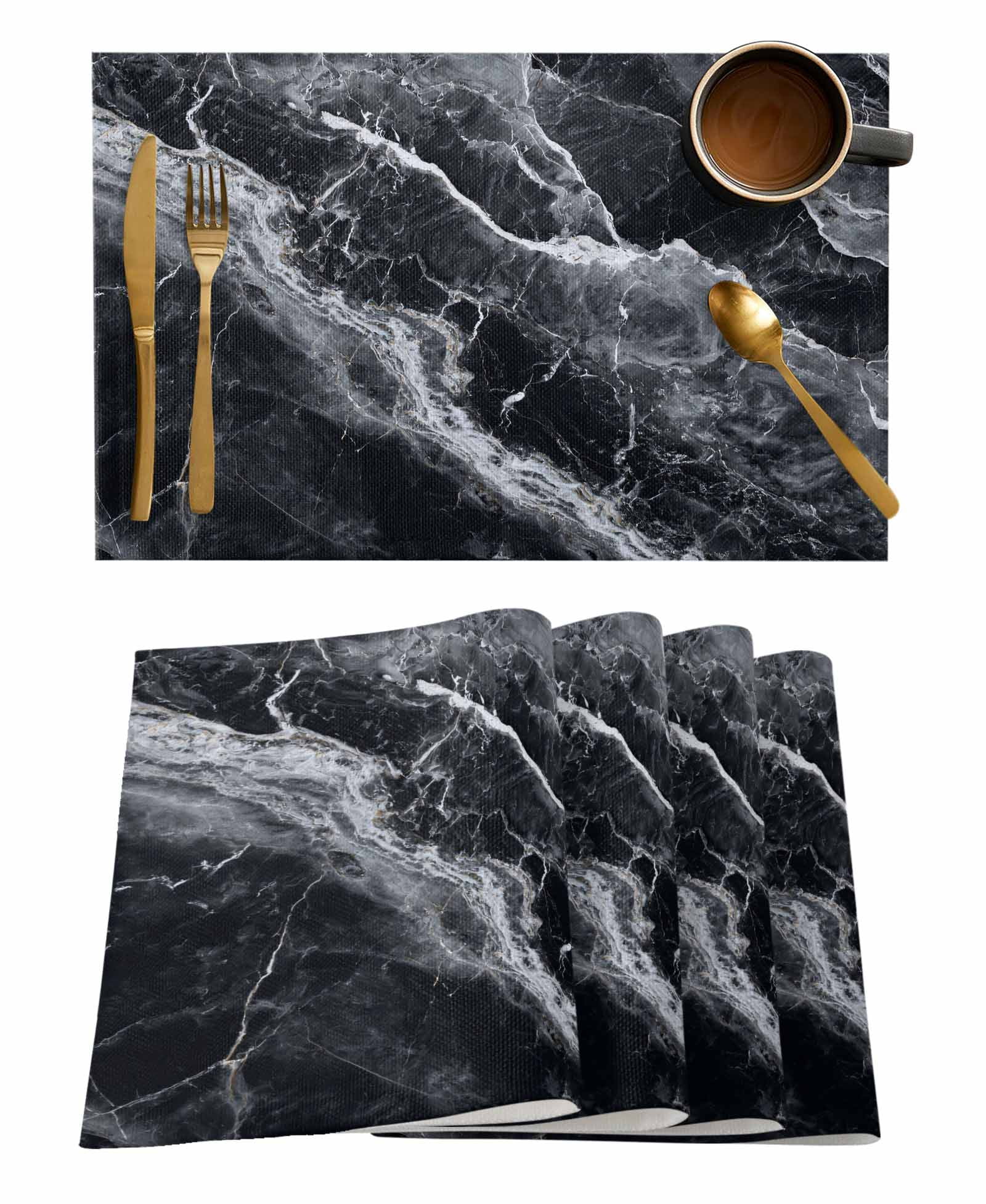 Abstract Art Placemats Set of 1 Dark Gray Marble Texture Modern Simple ...