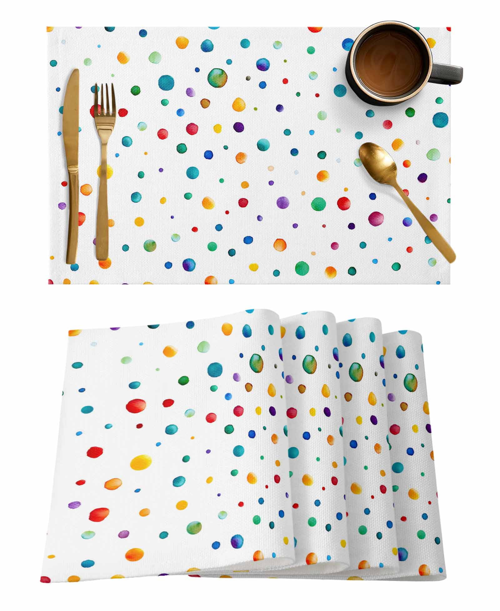 Abstract Art Placemats Set of 1 Simple Colorful Polka Dot Decoration ...