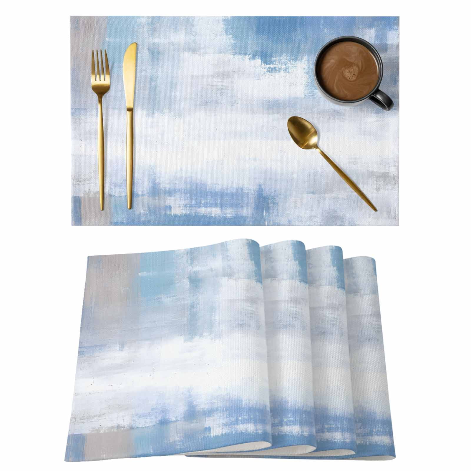 Abstract Art Placemats Set of 2 Blue White Brown Color Block Gradient ...
