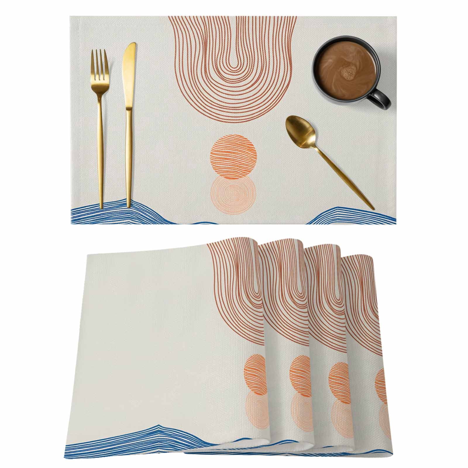 Abstract Art Placemats Set of 2 Sunset Orange Blue Line Modern ...