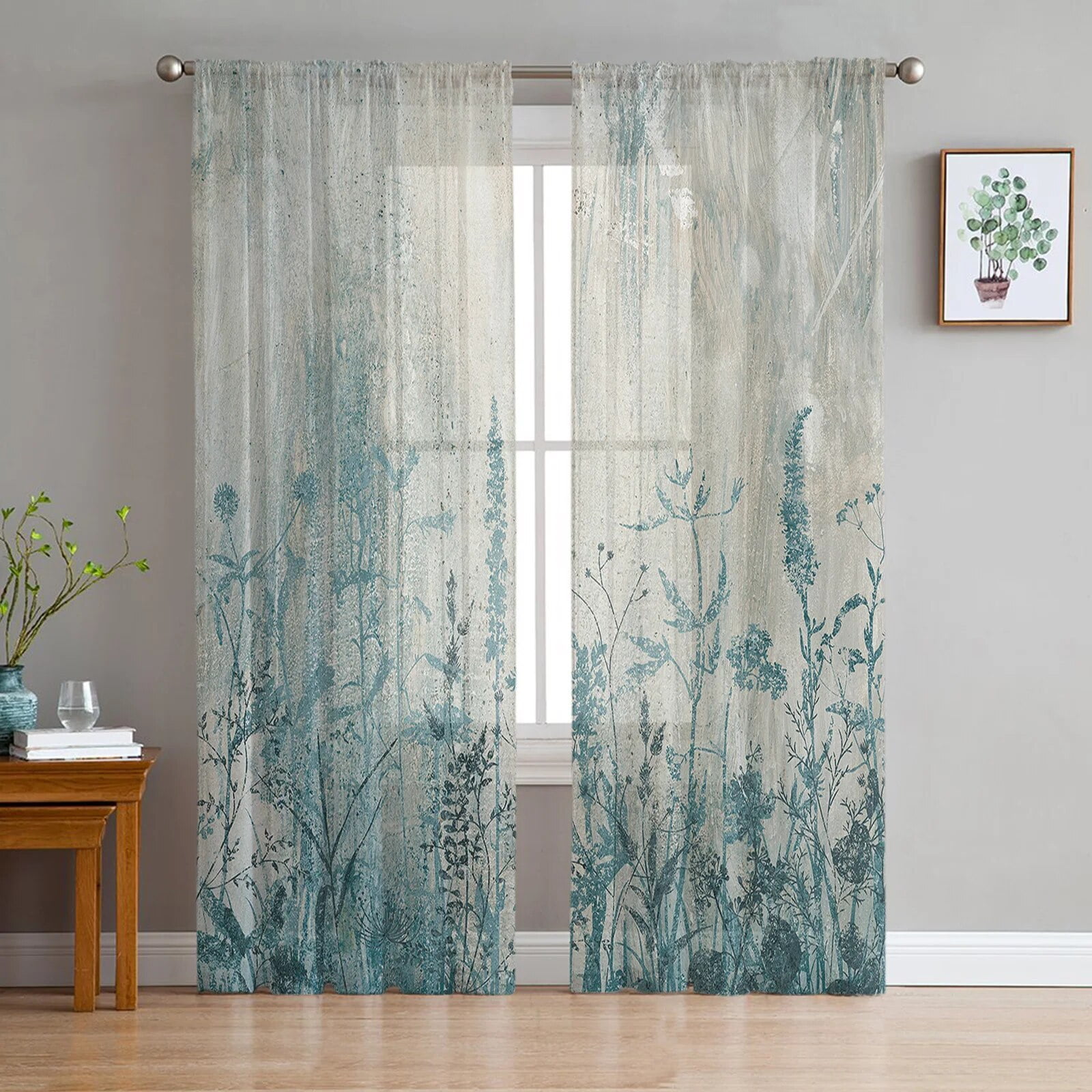 Abstract Art Plants Voile Curtains for Bedroom Tulle Window Curtain for ...
