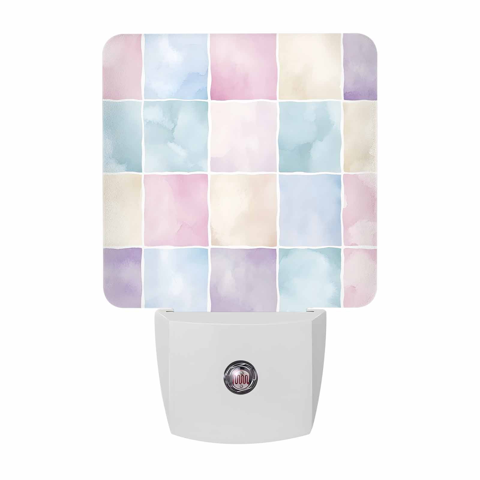 Abstract Art Plug-in LED Night Lights Watercolor Checkered Auto Dusk-to ...