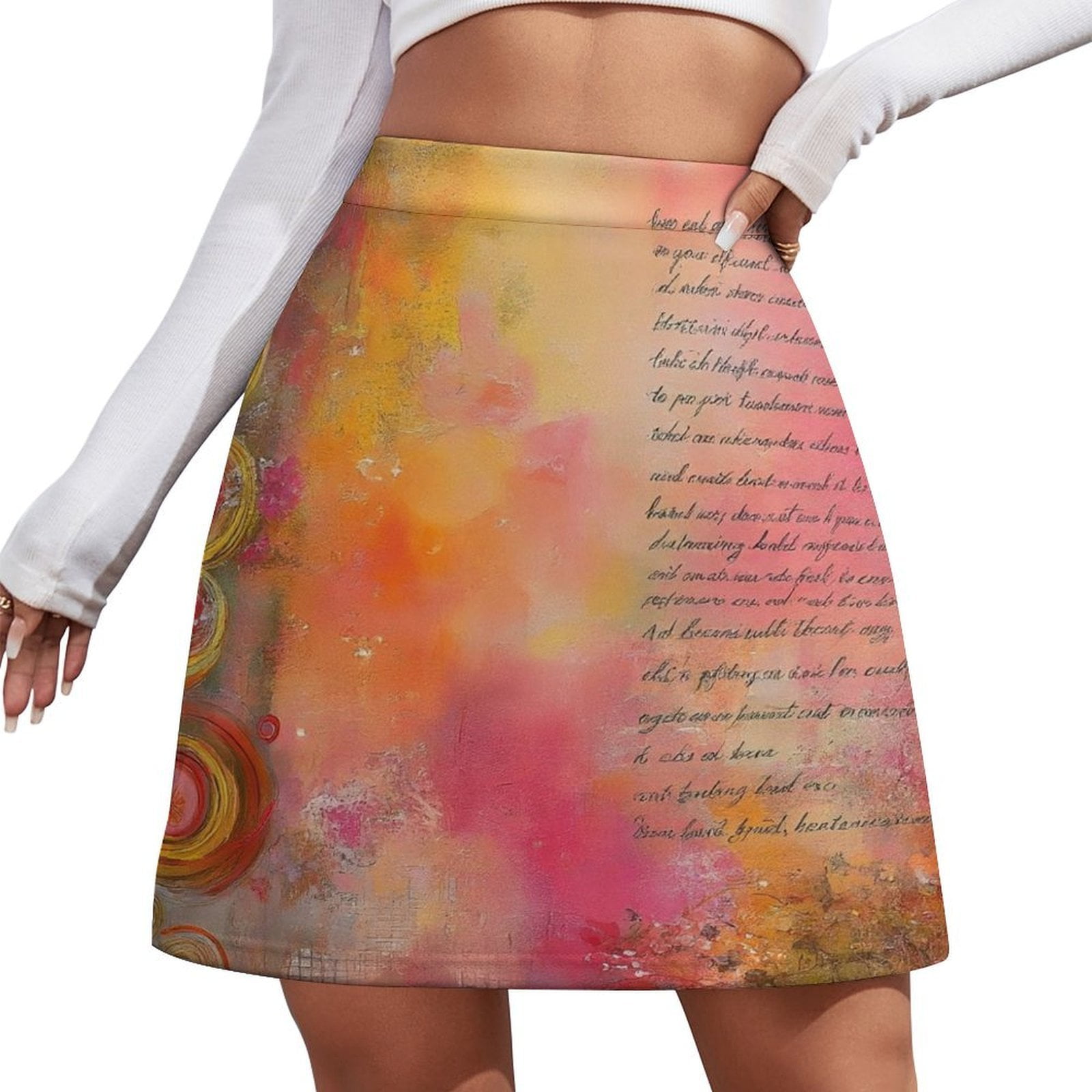 Abstract Art Poem Colorful Circles Women's High Waist Skirt Stretchy ...