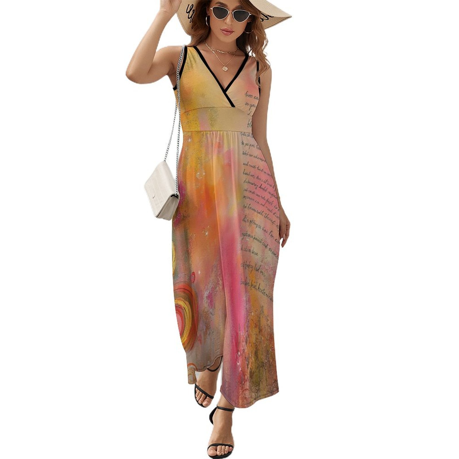 Abstract Art Poem Colorful Circles Womens Night Club Maxi Dress V Neck ...