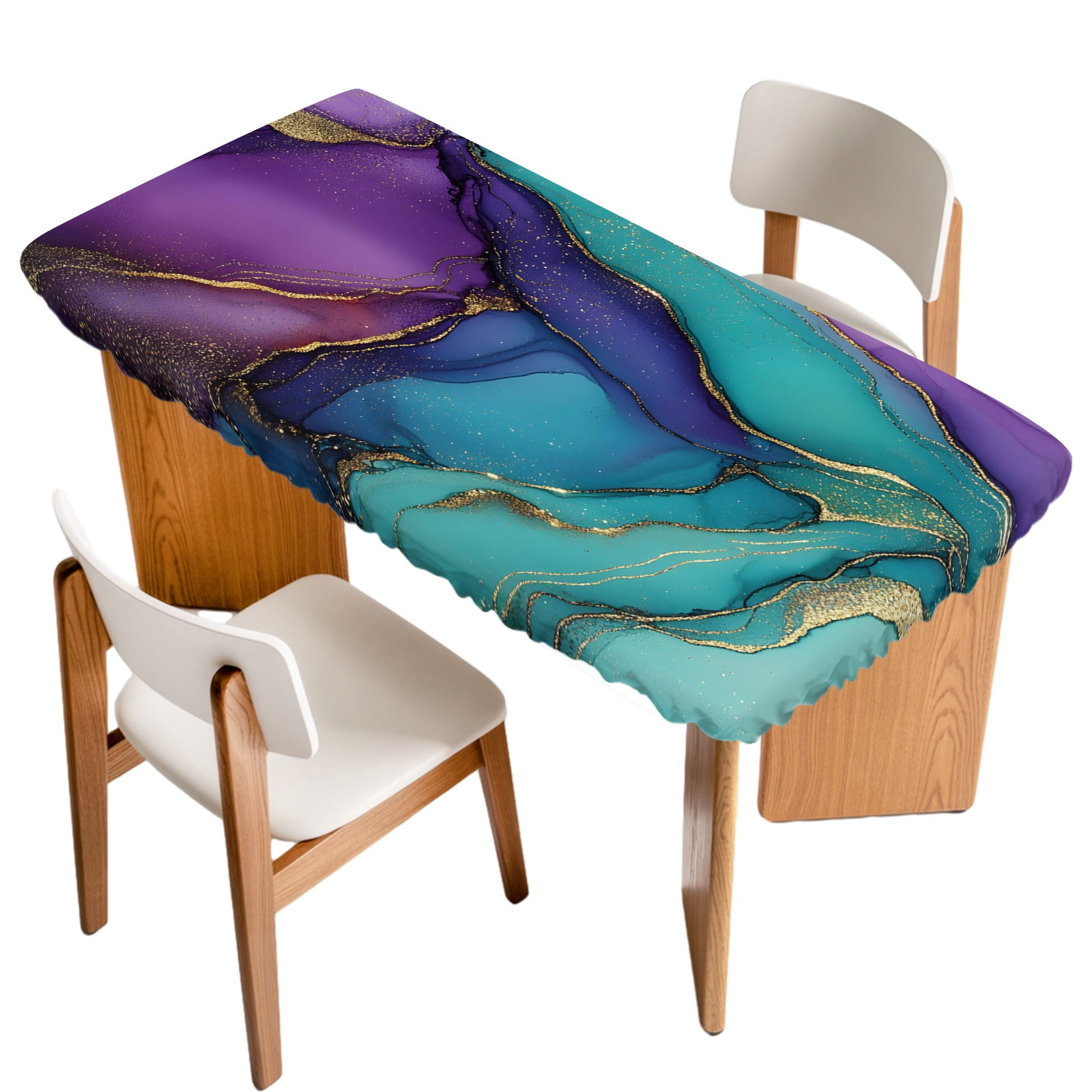 Abstract Art Purple Fitted Rectangle Tablecloth 24" x 50" Blue Gold ...