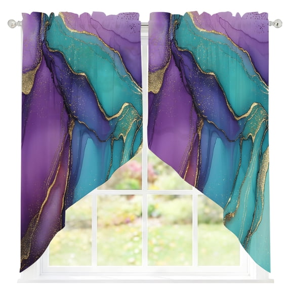 Abstract Art Purple Sheer Curtains Swag Valances for Windows Blue Gold ...