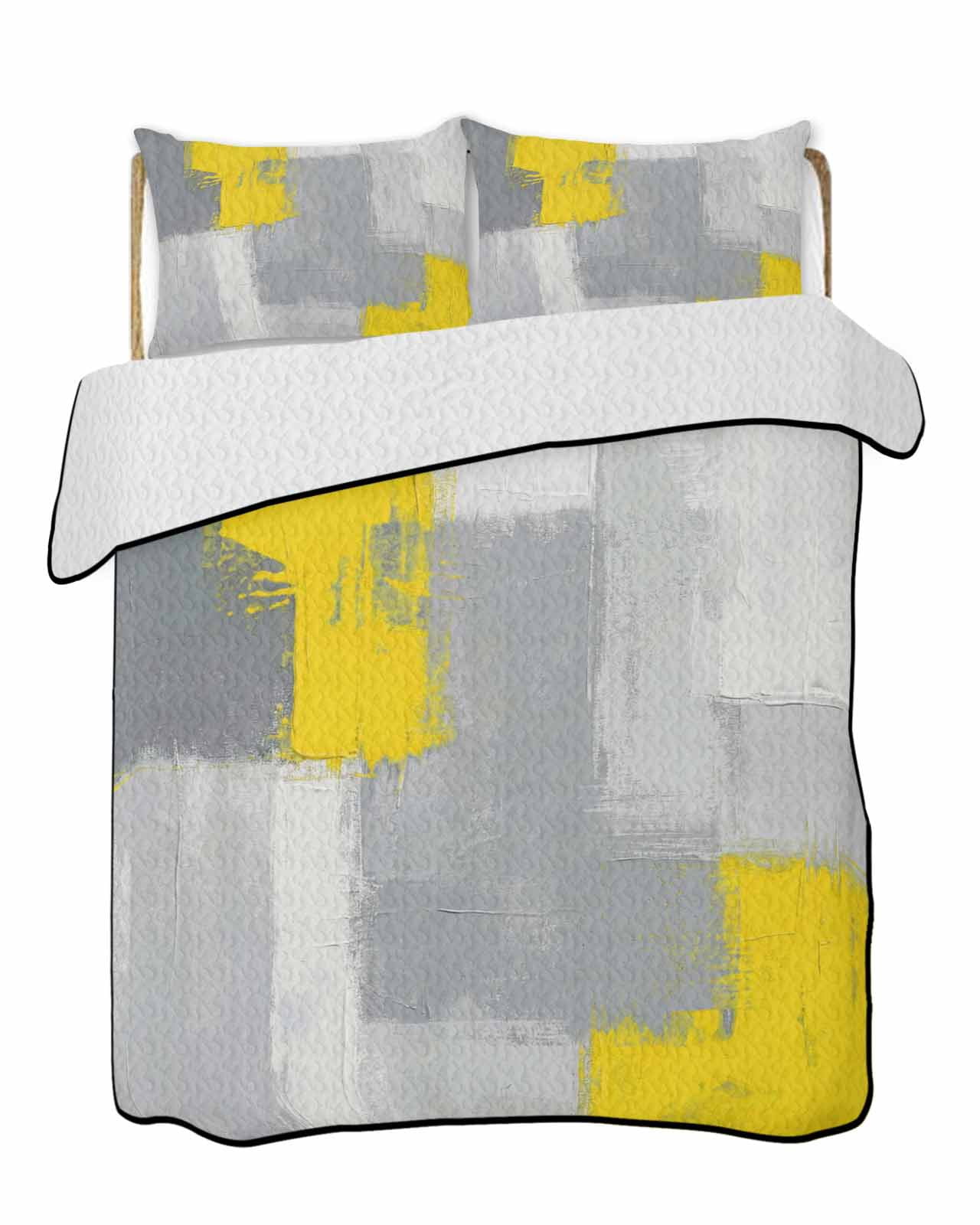 Abstract Art Quilts Bedding Set California King Yellow Grey Graffiti ...