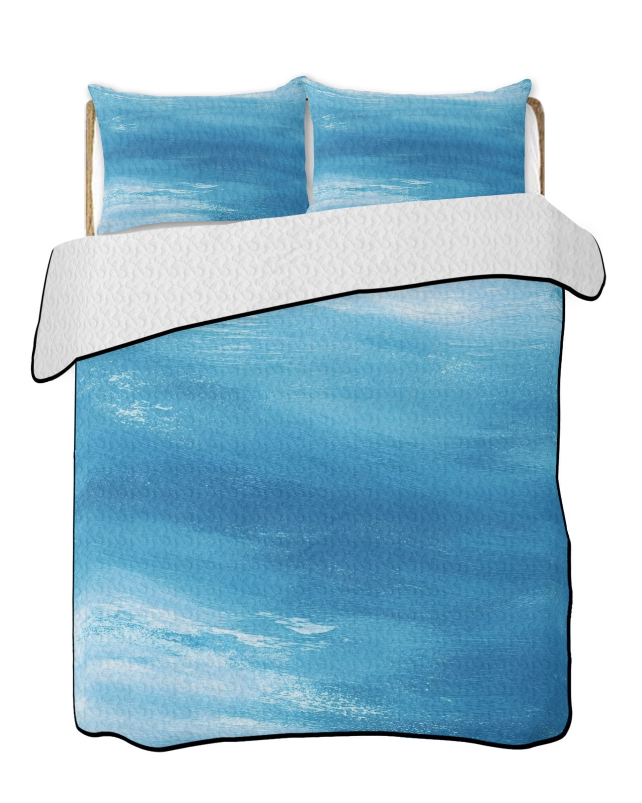 Abstract Art Quilts Bedding Set Full Size Modern Ocean Waves Blue ...
