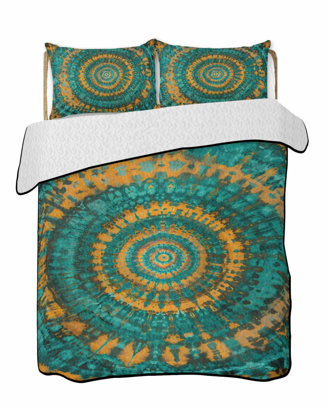 Abstract Art Quilts Bedding Set Full Size Teal Yellow Tie-Dye Art ...