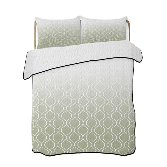 Abstract Art Quilts Bedding Set Queen Size Classic Green Line Gradient ...