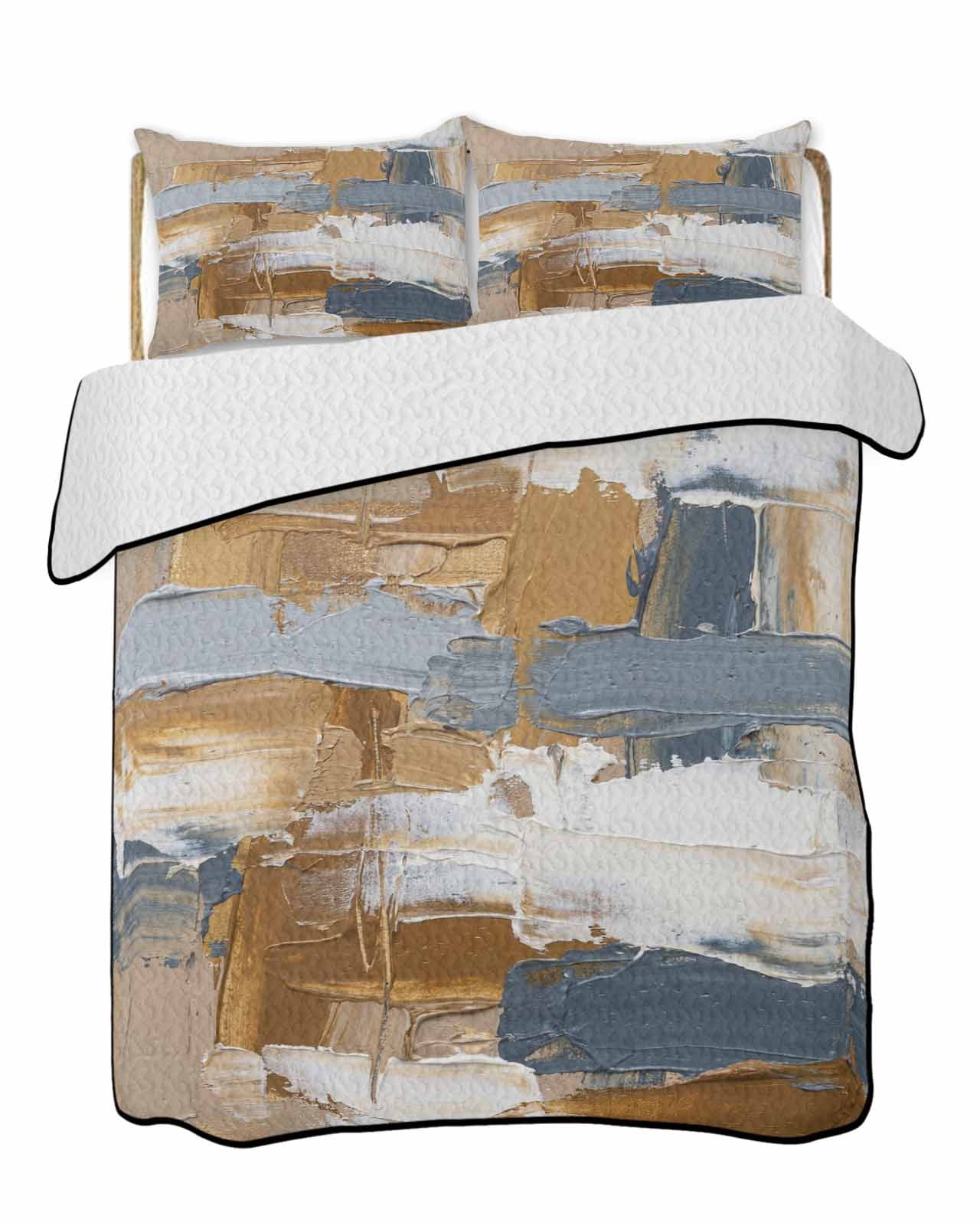 Abstract Art Quilts Bedding Set Twin Size Brown Grey Graffiti Paint ...