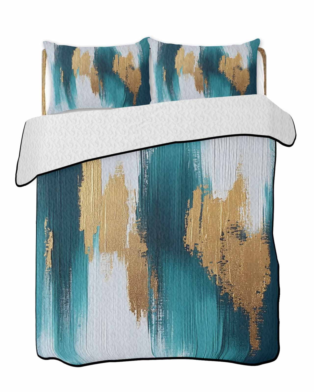 Abstract Art Quilts Bedding Set Twin Size Gold Green Mottled Texture ...