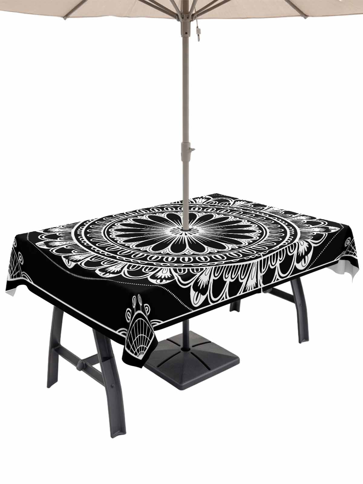 Abstract Art Rectangle Outdoor Tablecloth with Umbrella Hole Black ...