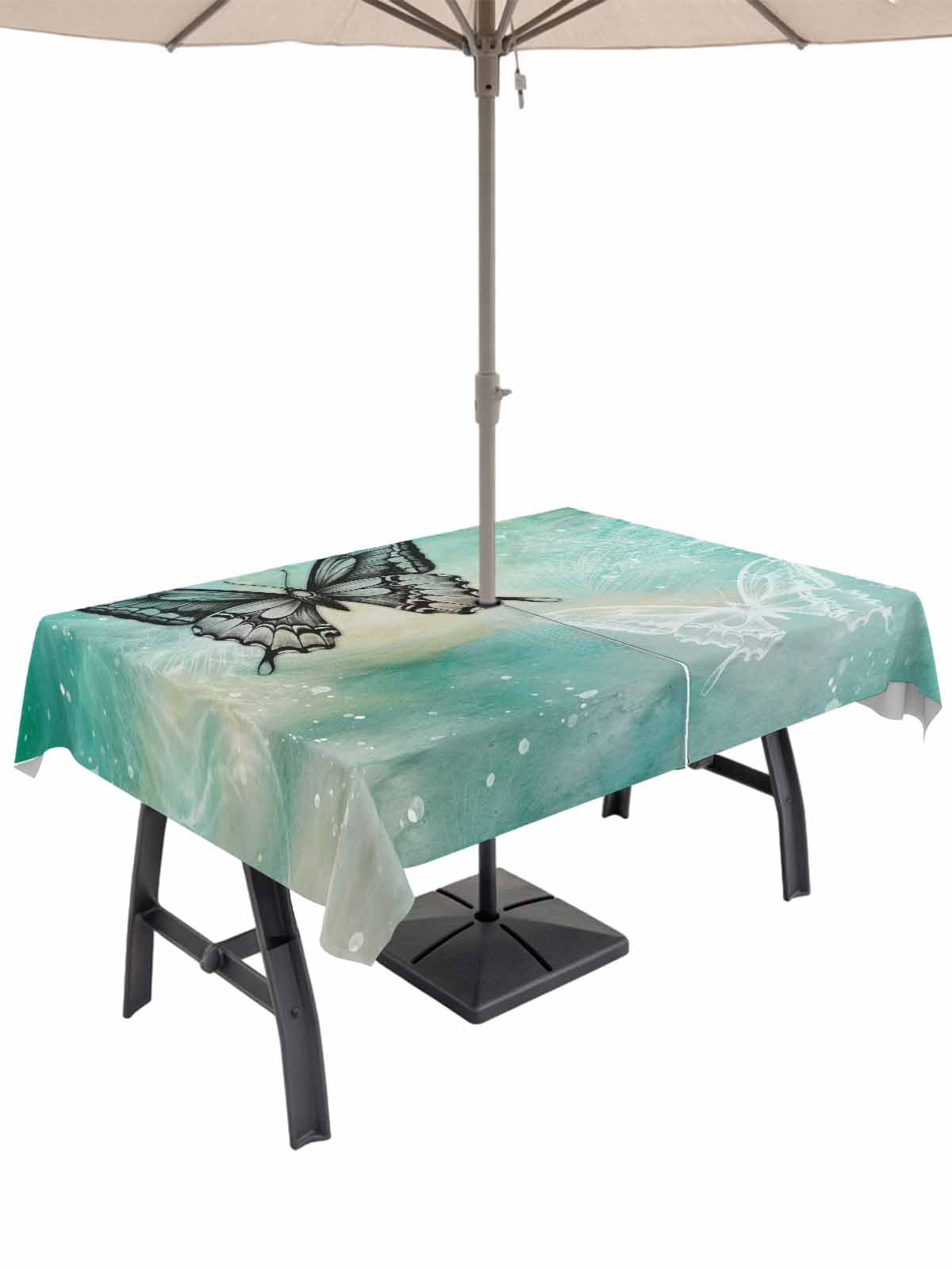 Abstract Art Rectangle Outdoor Tablecloth with Umbrella Hole Black ...