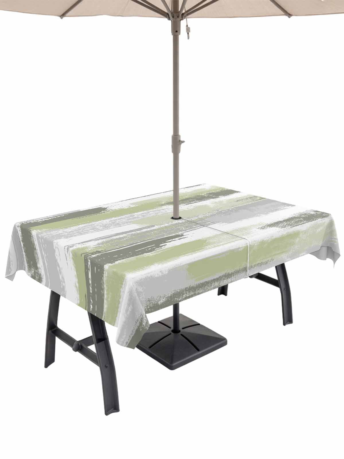 Abstract Art Rectangle Outdoor Tablecloth with Umbrella Hole Green Gray ...