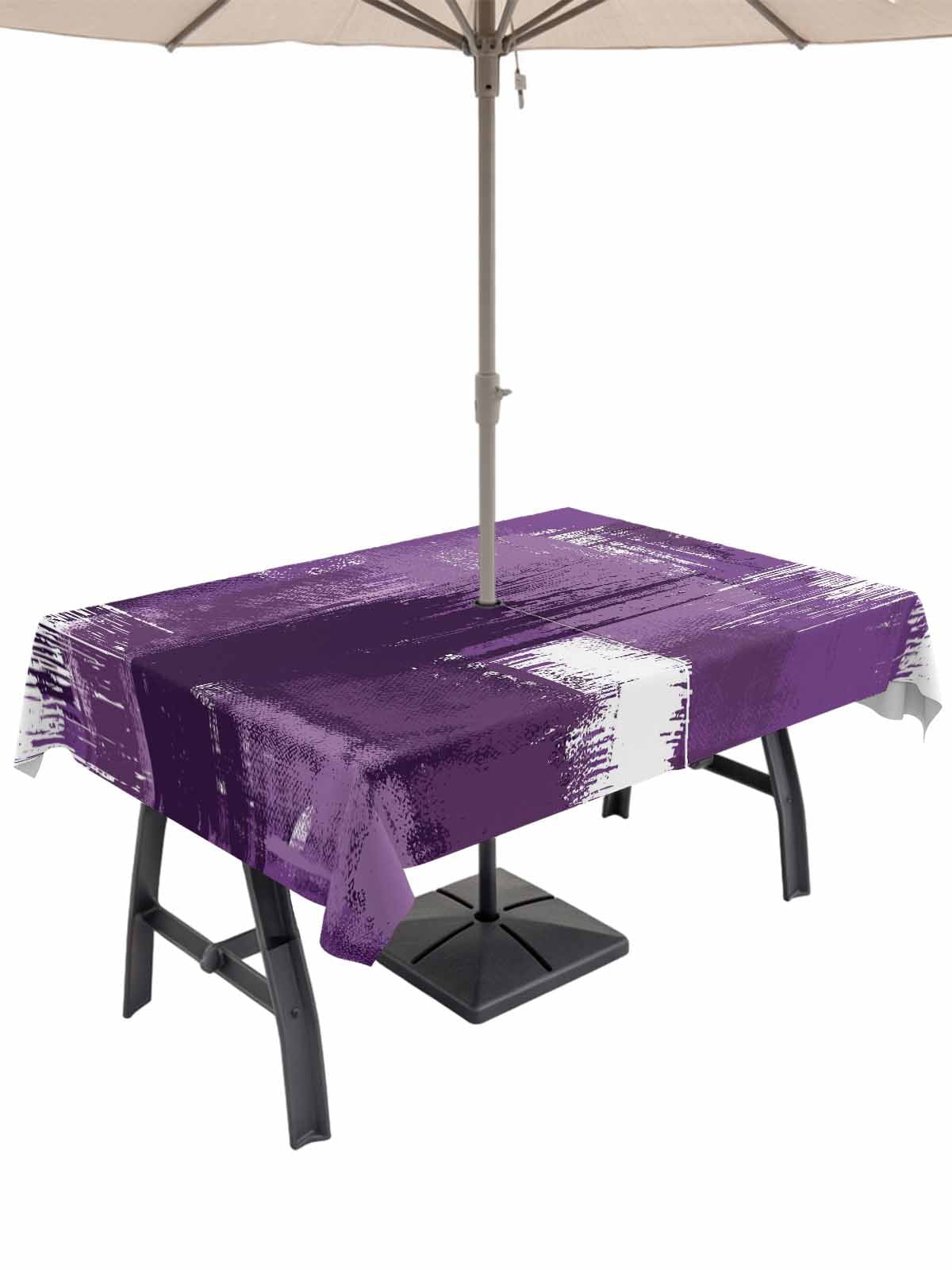 Abstract Art Rectangle Outdoor Tablecloth with Umbrella Hole Purple ...