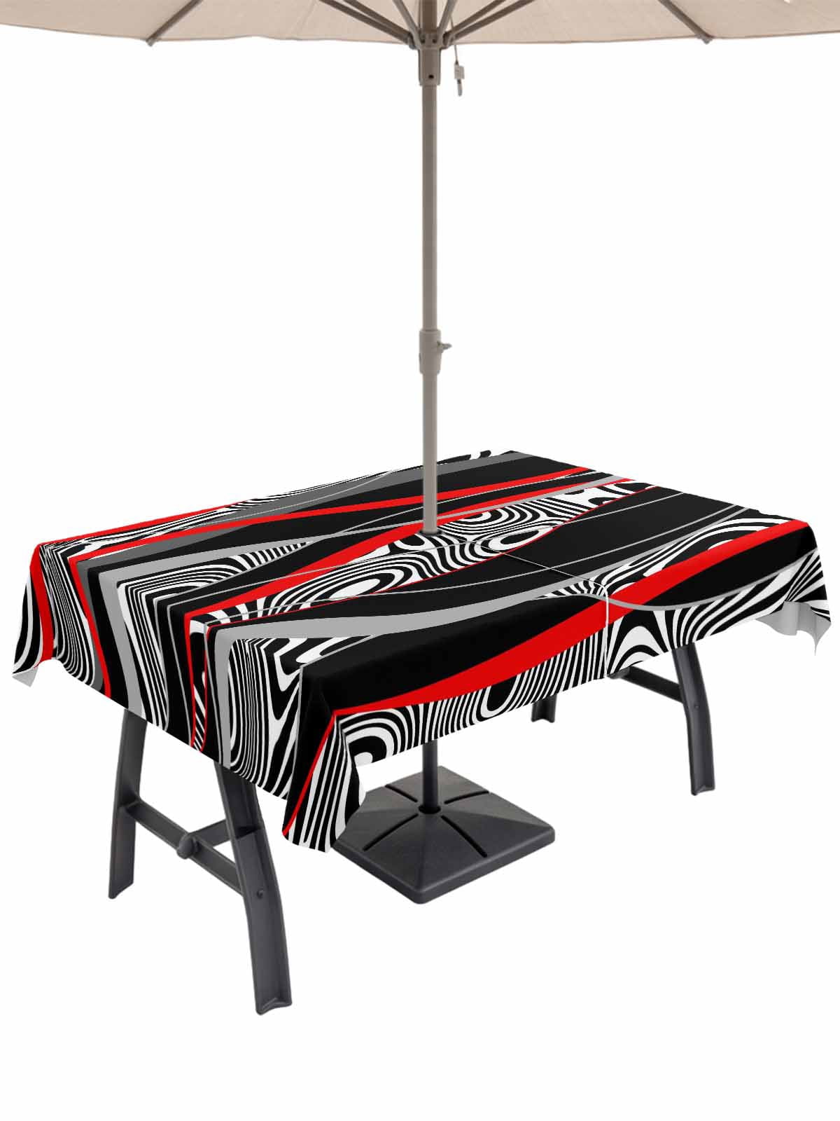 Abstract Art Rectangle Outdoor Tablecloth with Umbrella Hole Red Black ...