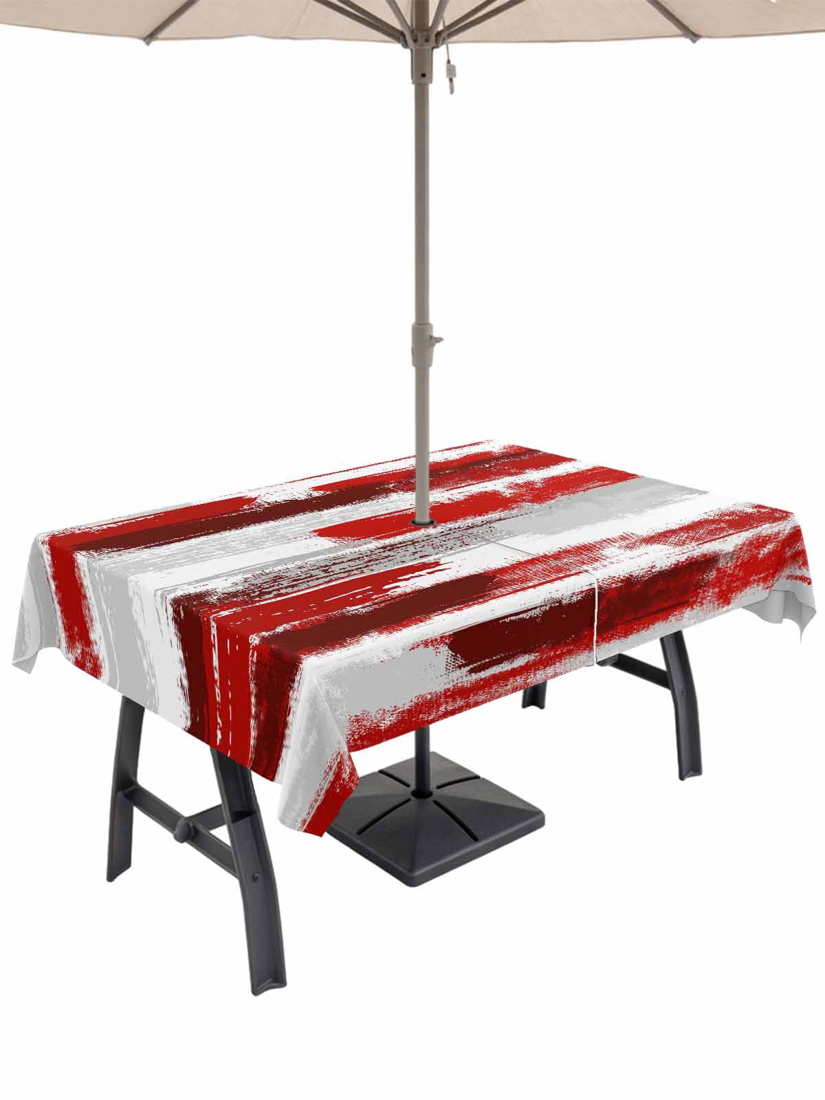 Abstract Art Rectangle Outdoor Tablecloth with Umbrella Hole Red Gray ...