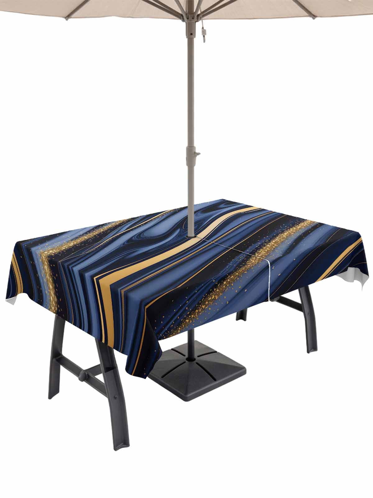 Abstract Art Rectangle Outdoor Tablecloth with Umbrella Hole Retro Blue ...