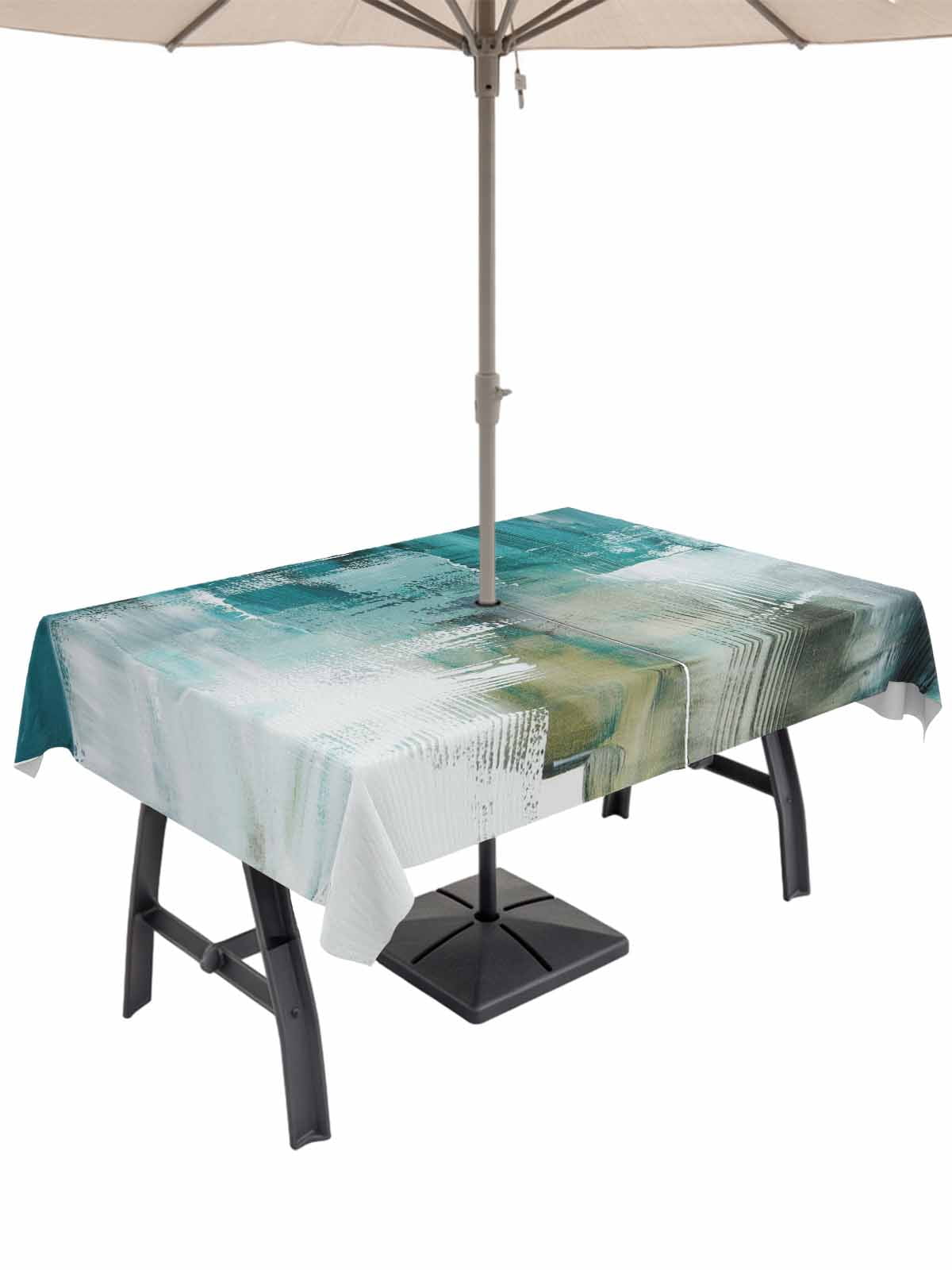 Abstract Art Rectangle Outdoor Tablecloth with Umbrella Hole Turquoise ...