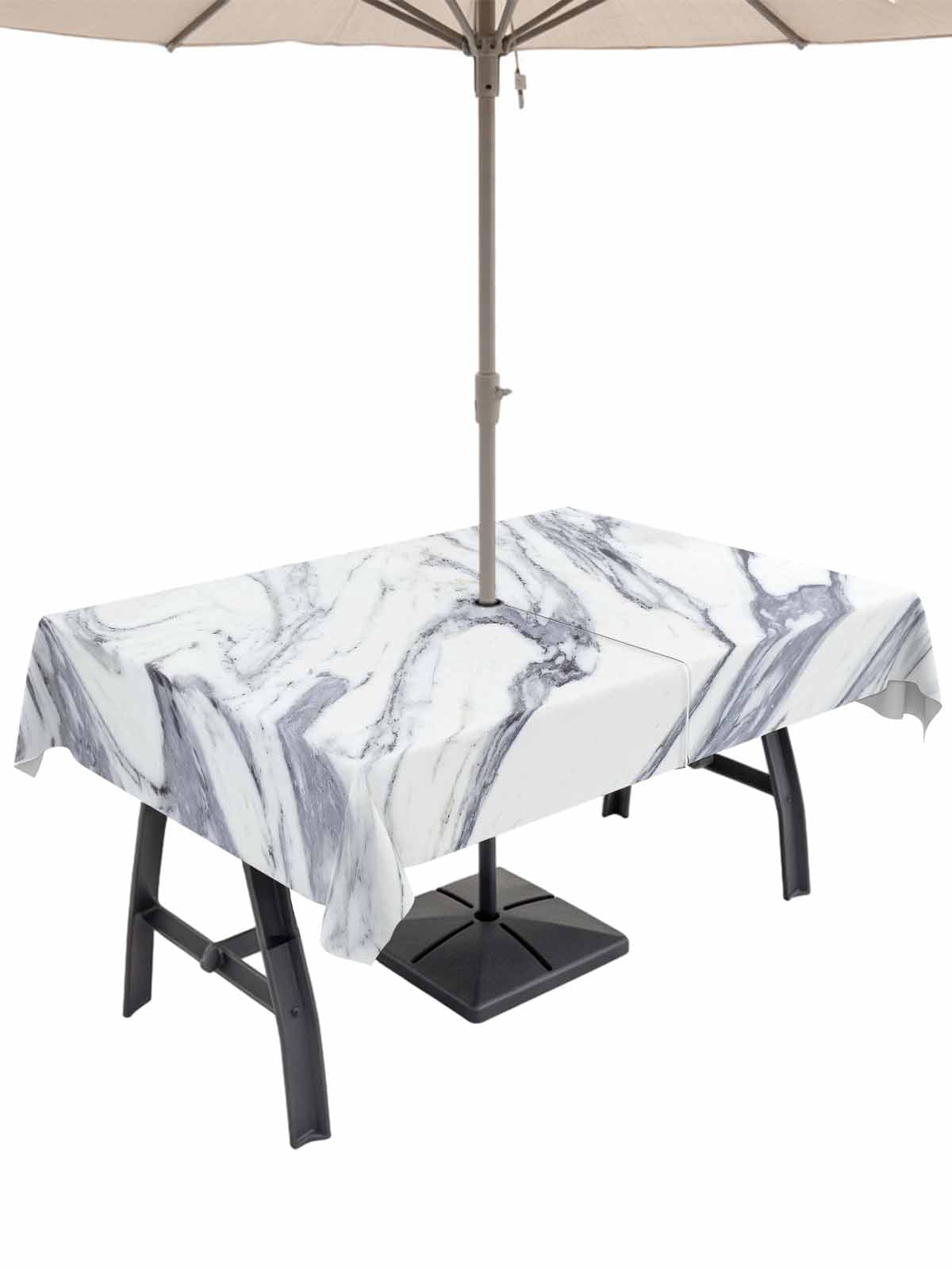Abstract Art Rectangle Outdoor Tablecloth with Umbrella Hole White Gray ...