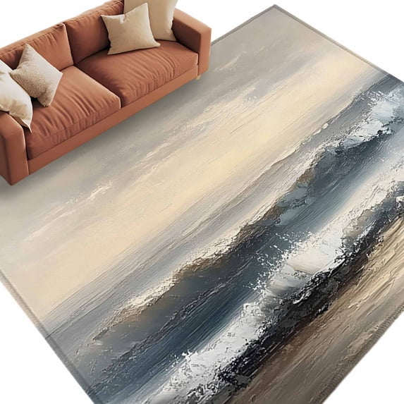 Abstract Art Rectangle Area Rug 8x10 ft Modernism Ocean Beach Oil ...