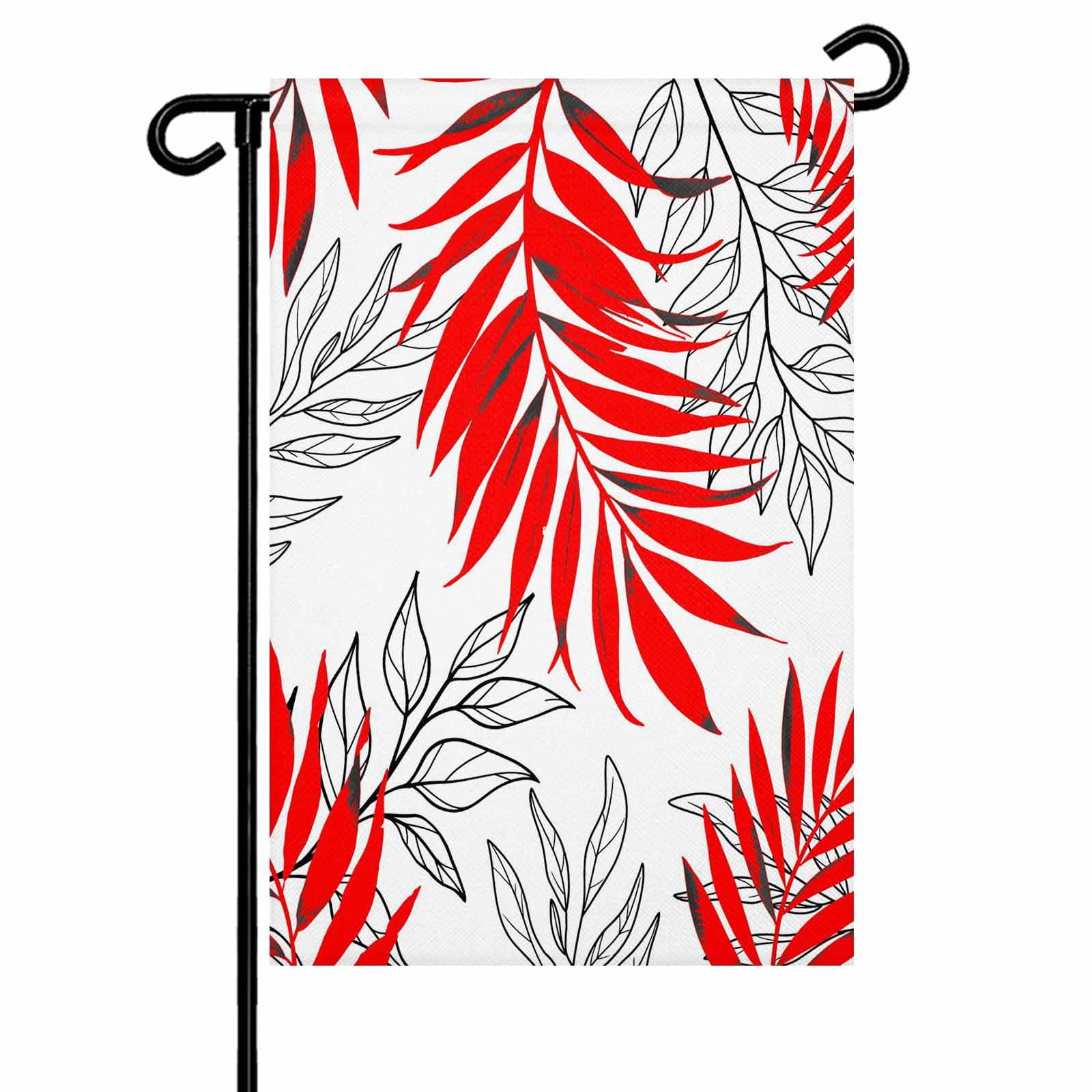 Abstract Art Red Leaves Garden Flag 28x40 Inch Watercolor Leaf Modern ...