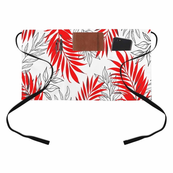 Abstract Art Red Leaves Half Waist Apron Watercolor Leaf Modern Style ...
