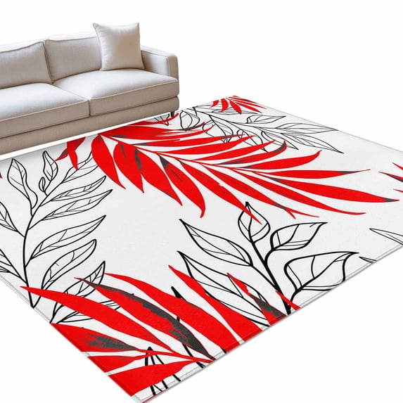 Abstract Art Red Leaves Large Area Rugs 5x8ft Watercolor Leaf Modern ...