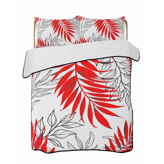Abstract Art Red Leaves Quilts Bedding Set California King Watercolor ...