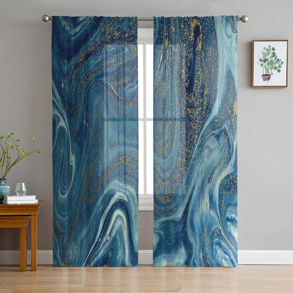 Abstract Art Rock Ocean Oil Painting Sheer Curtains Living Room Bedroom ...