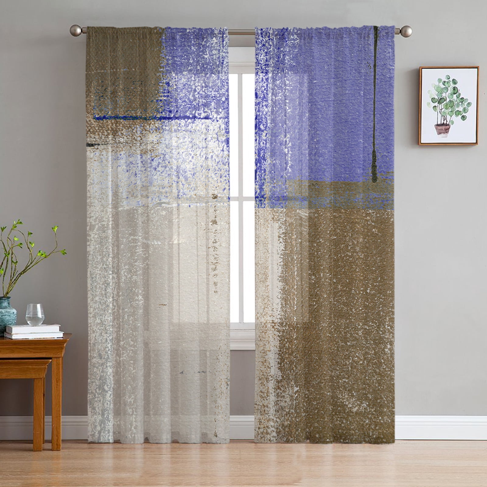 Abstract Art Rock Ocean Oil Painting Sheer Curtains Living Room Bedroom ...