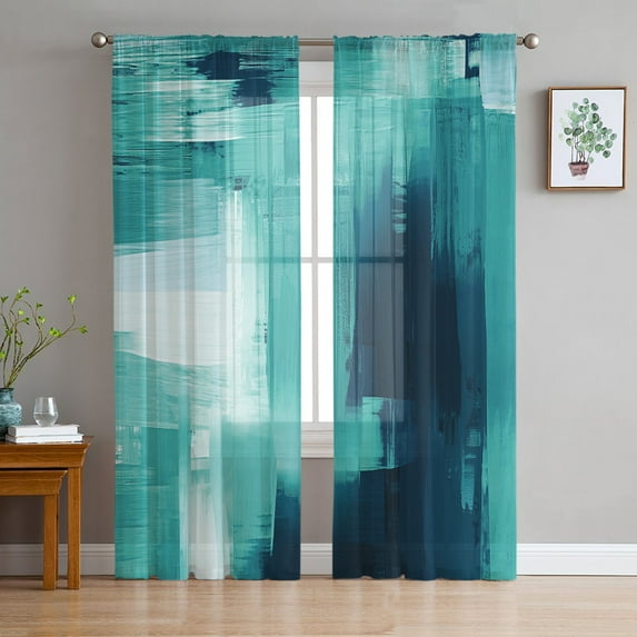 Abstract Art Rock Ocean Oil Painting Sheer Curtains Living Room Bedroom ...