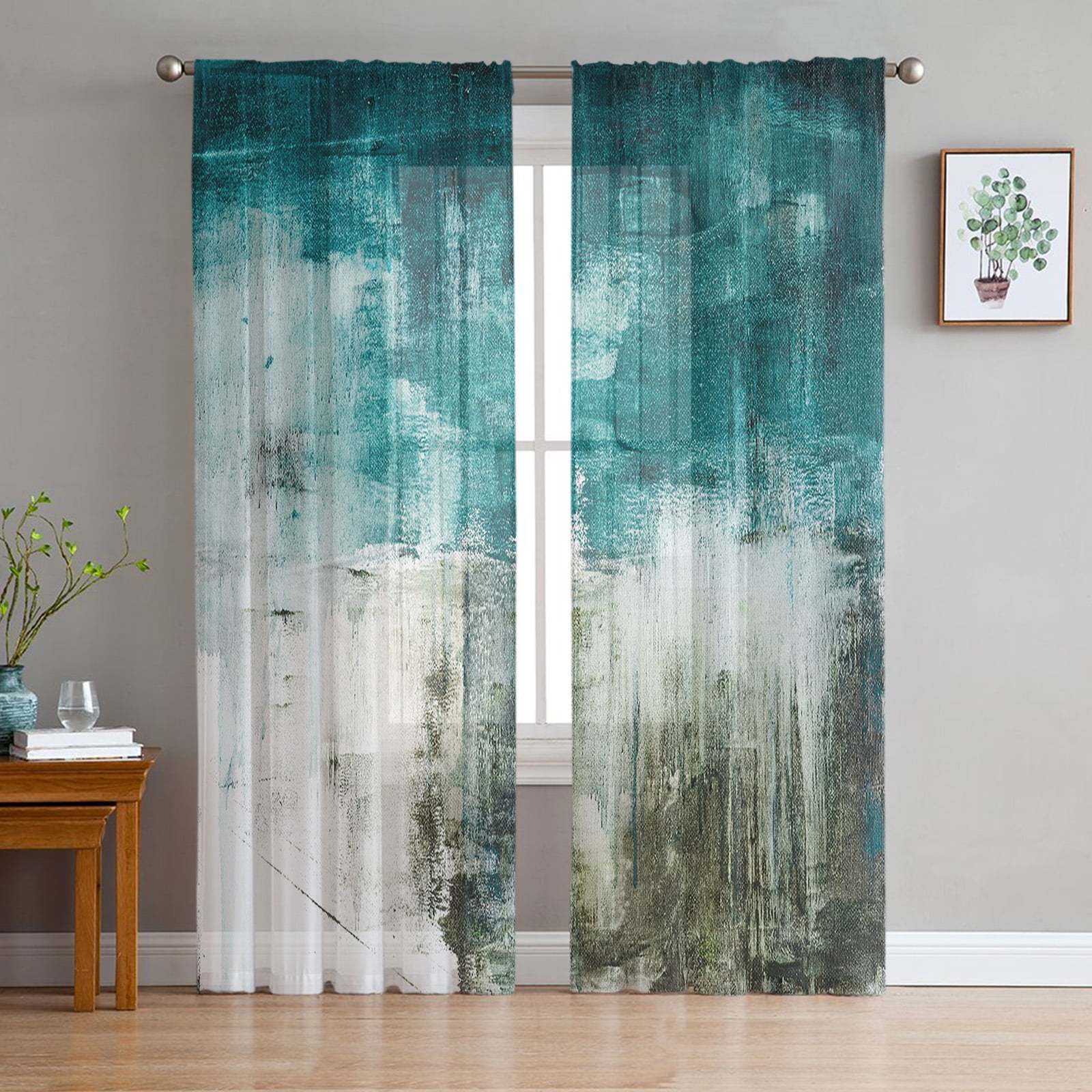 Abstract Art Rock Ocean Oil Painting Sheer Curtains Living Room Bedroom ...