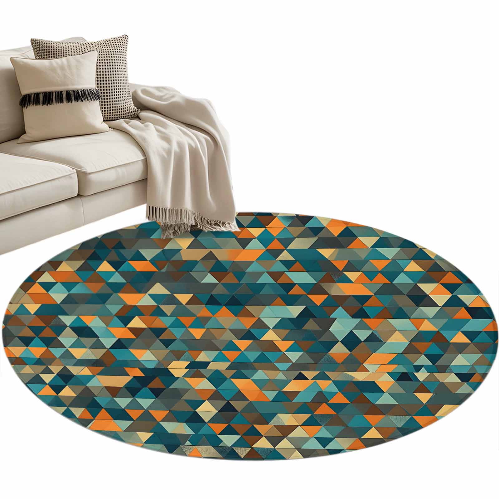 Abstract Art Round Area Rug 4ft, Geometric Modern Art Orange Teal ...